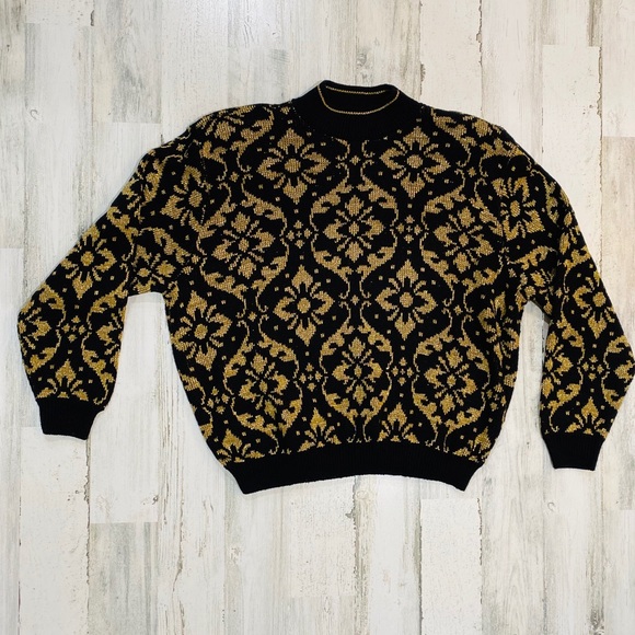 Vintage | Sweaters | Vintage 8s Metallic Gold Oversized Chunky Sweater ...